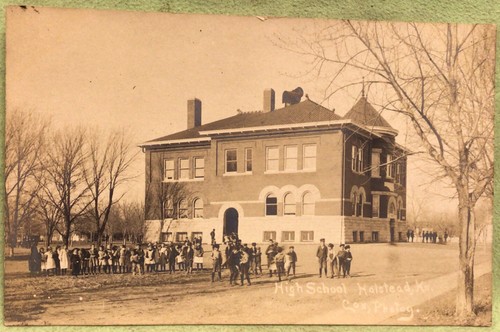 Halstead Kansas High School with Students RPPC Vintage Postcard Cox ...