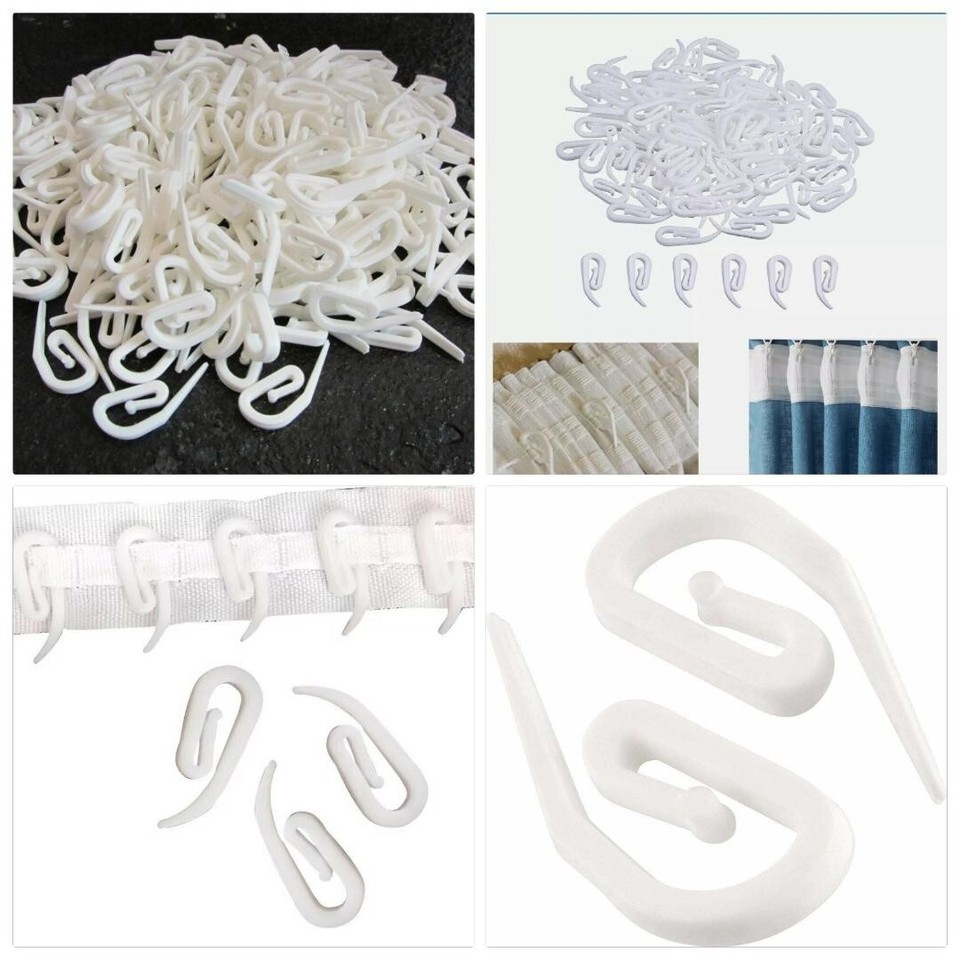 100 Durable Strong Plastic Curtain Hooks Net For Header Tape Window ...