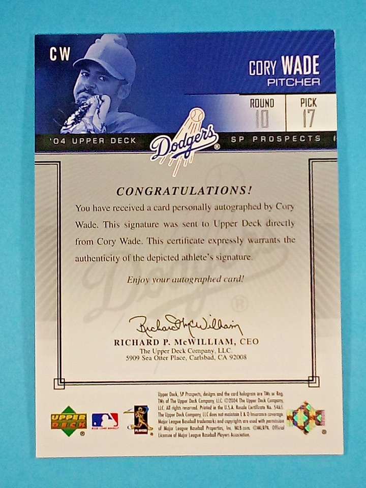 2004 Upper Deck SP Prospects AUTO RC Cory Wade Los Angeles Dodgers #CW ...