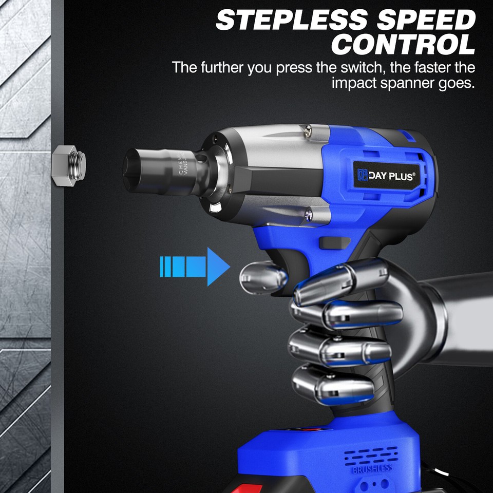 High Torque Cordless Electric Impact Wrench Gun Driver 1/2'' with 6.0ah ...