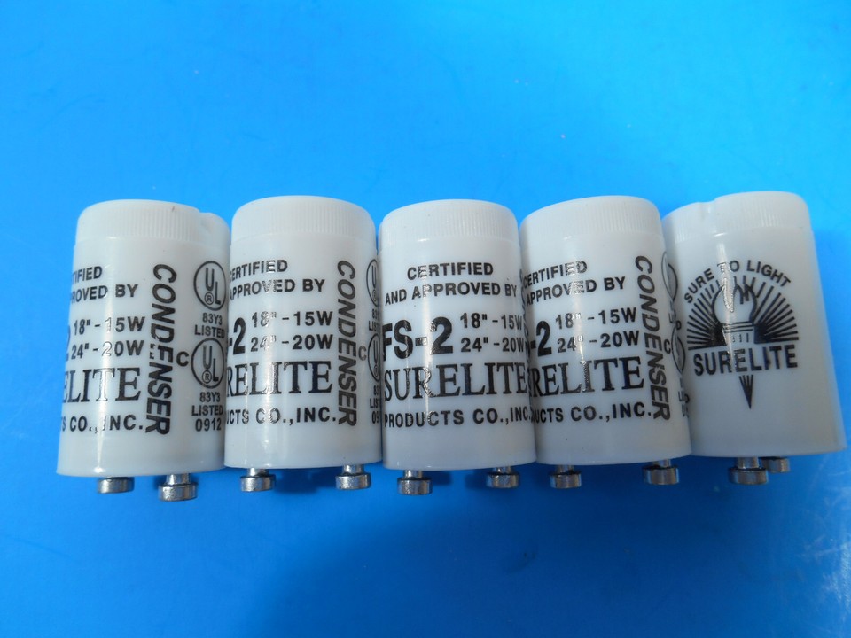 Lot of 5 Surelite FS-2 Fluorescent Lamp Starters 15-20 Watt | eBay