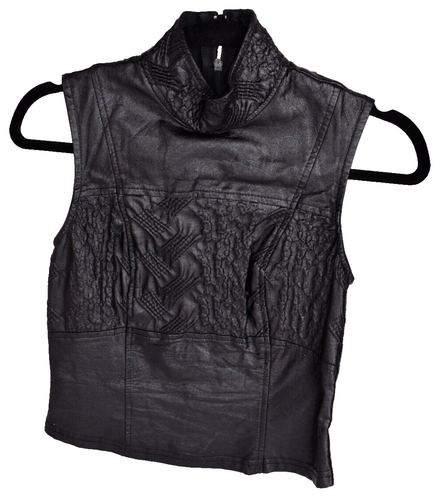 Vtg LIP SERVICE Textured Hybrid Alien Skin High Neck Tank Top Black PVC ...