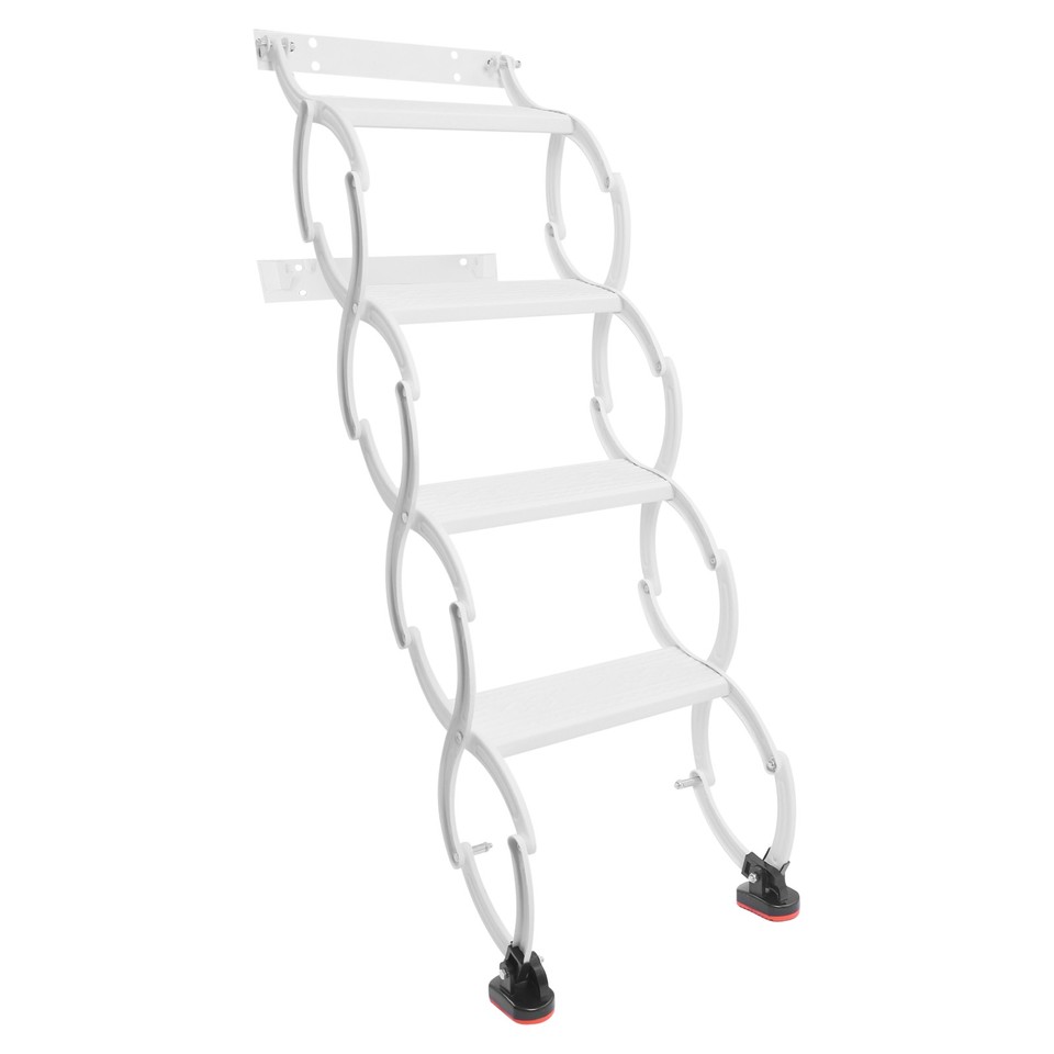 4-Step Wall Mounted Folding Ladder, White Retractable Telescoping Step ...