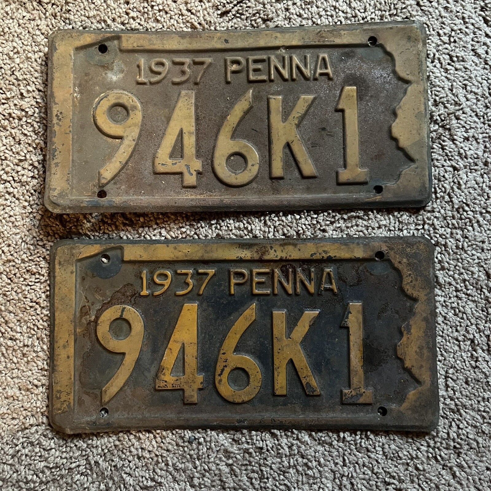 Antique Vintage 1937 37 PA License plate 946K1 Penna Pair Pennsylvania ...