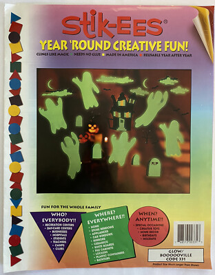 Halloween Glow-N-Dark Booooville Window Clings Vintage Stik-EES Vinyl ...