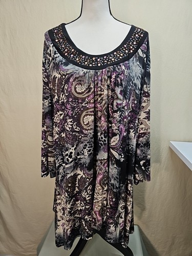 Essentials 4X Round Neck Purple Paisley Studded Hippie Boho Top ...