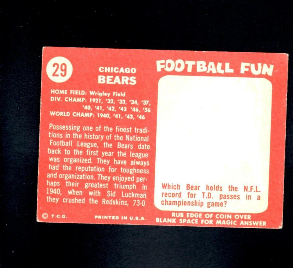 30343* 1958 Topps # 29 Bears Team | eBay