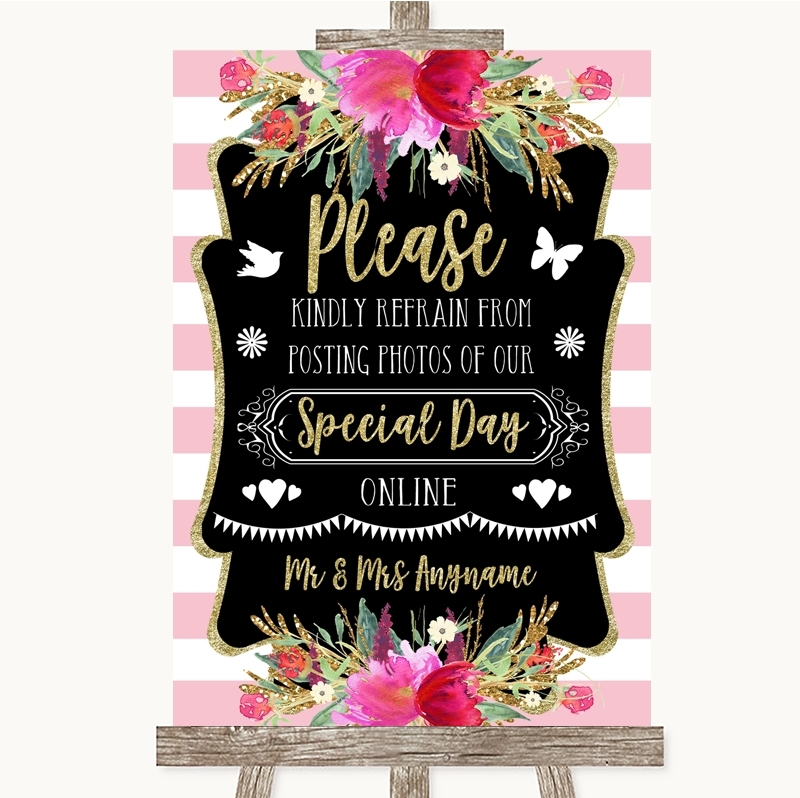Gold & Pink Stripes Don't Post Photos Online Social Media Wedding Sign ...