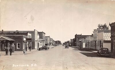 J68/ Scotland South Dakota Postcard RPPC c40-50s Main St Stores 348 | eBay