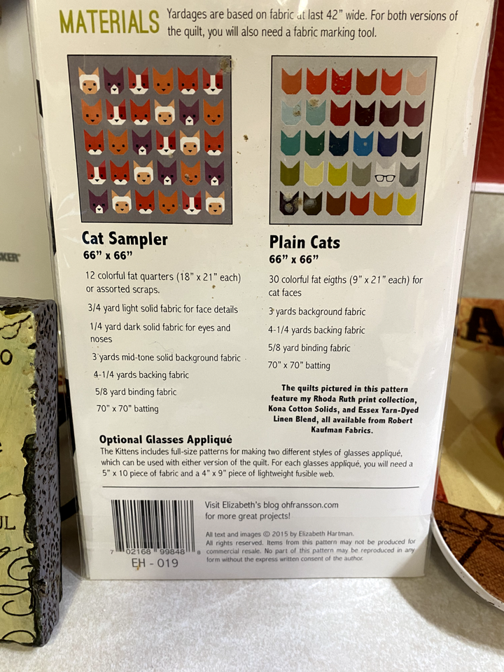 Feline Drive Fabric THE KITTENS Cat Quilt Elizabeth Hartman PATTERN ...