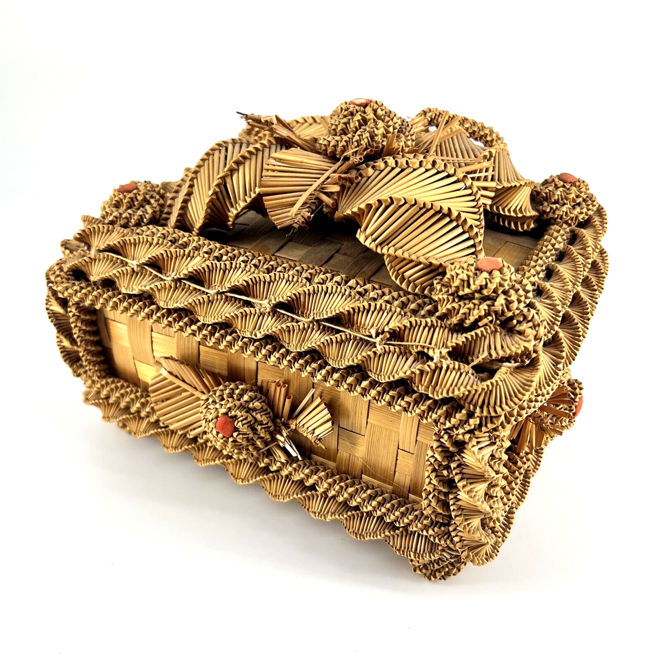 Antique Victorian Folk Art Woven Straw Sewing Basket | eBay