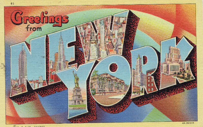Large Letter Greetings From New York Linen Postcard 1c Stamp | eBay