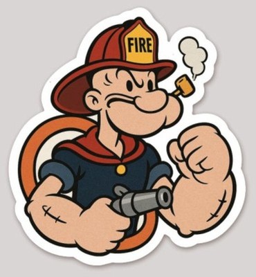 2 Inch Popeye Helmet Fire Dept Funny Firefighter Sticker | eBay