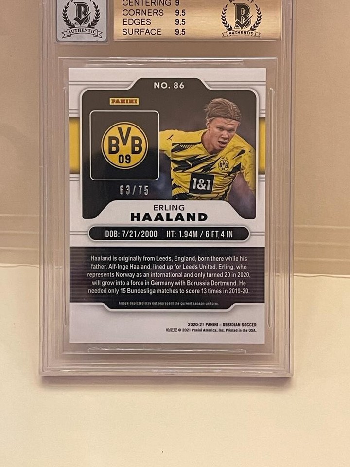 2020-21 Erling Haaland Panini Obsidian #86 Purple Grade BAS 9.5 GEM 10 ...