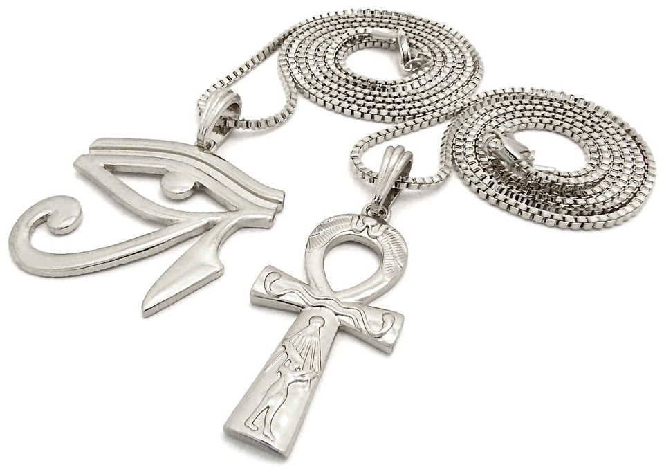 Ankh And Eye Of Ra Necklace Set Egyptian with 24 And 30 Inch Long ...