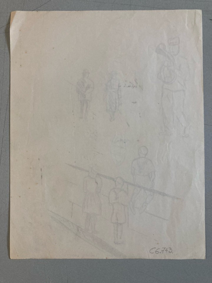 Beautiful Ink Wash Drawing Couple Man Woman Boat Bridge 1950 To ...