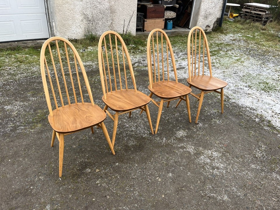 Set of Four Ercol Dining Chairs / Ercol High Back Quaker Chairs | eBay UK