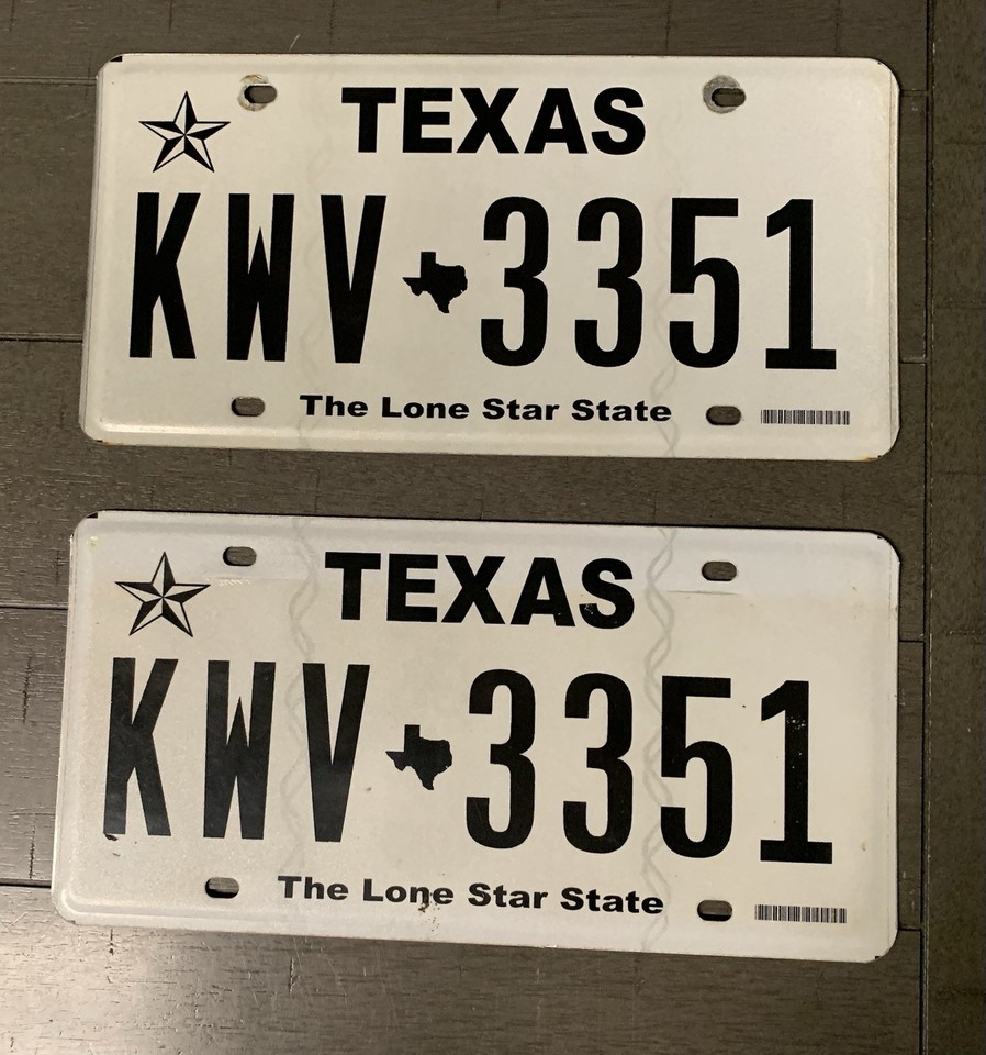 A4 TEXAS LICENSE PLATE PLATES MATCHING PAIR KWV 3351 TX LONE STAR STATE ...