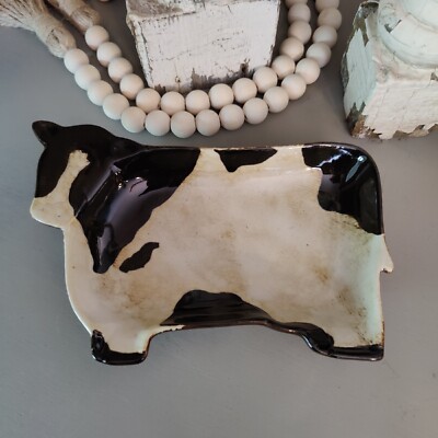 Charming Glazed Ceramic Holstein Cow Dish | eBay