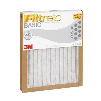 Filtrete Basic 3M AIR FURNACE FILTER White Pleated - 3 PACK - 25x25x1 ...