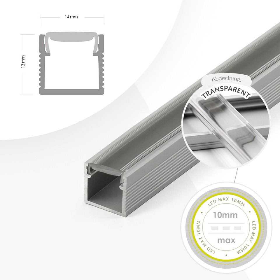 Alu Profil für LED Streifen 1m 2m Stripe Lichtleiste Aluminium Schiene ...