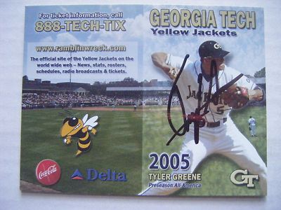 TYLER GREENE signed RARE 2005 GEORGIA TECH baseball schedule card ...