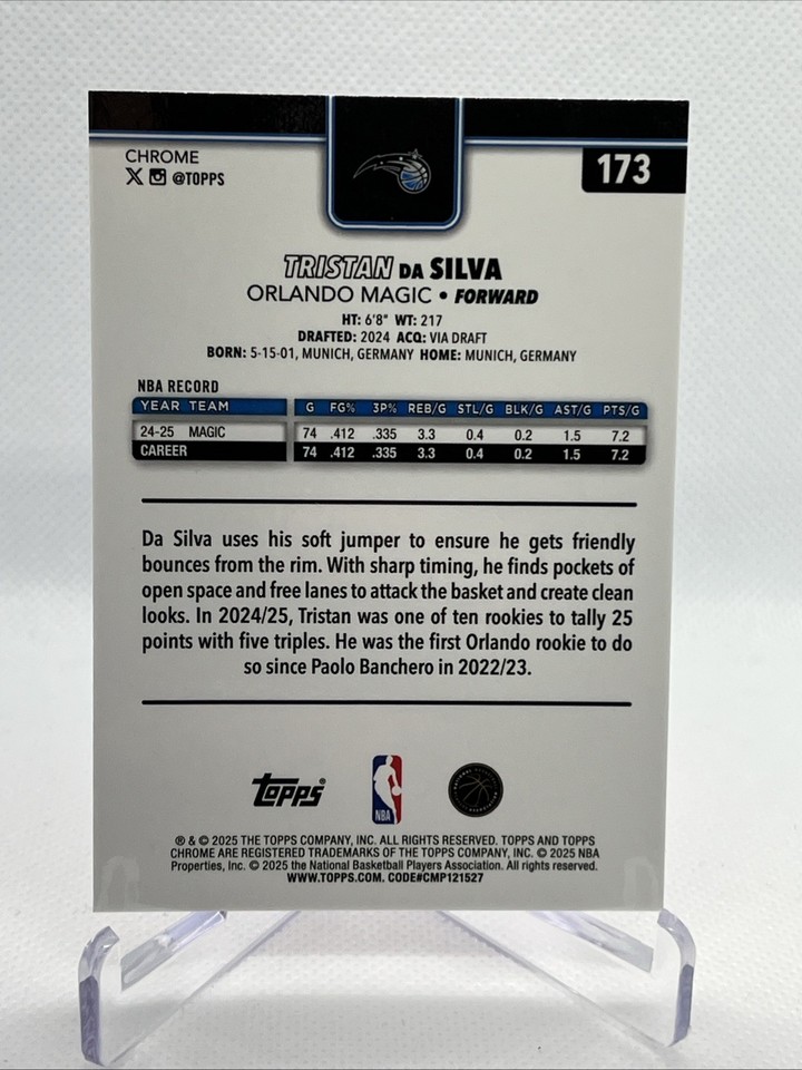 TRISTAN DA SILVA 2025-26 TOPPS CHROME MAGENTA REFRACTOR MAGIC /399 ...