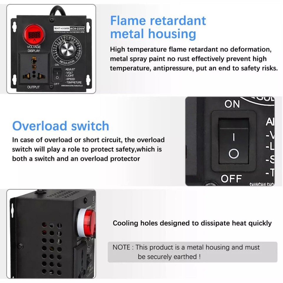 AC 110V/220V 4000W New SCR Electronic Voltage Regulator Fan Speed ...