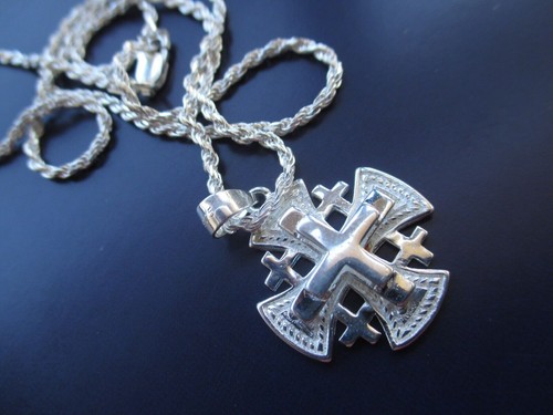 GRANDE CROIX DES CROISÉS DE JÉRUSALEM EN ARGENT CHAÎNE MASSIVE 18 ...