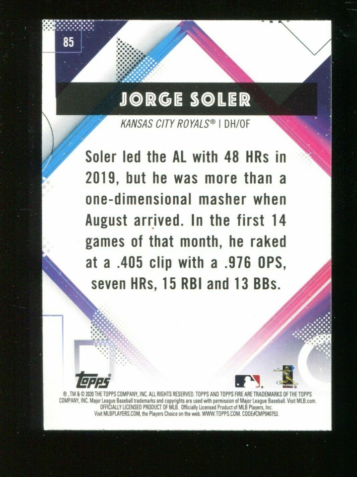 2020 TOPPS FIRE #85 JORGE SOLER RED FOIL PARALLEL J2M001 | eBay