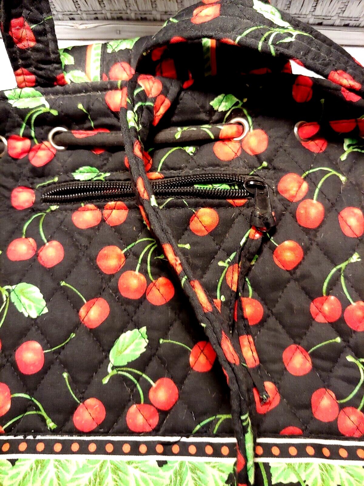Quilted Cherries Design Backpack, Black And Red - Gem