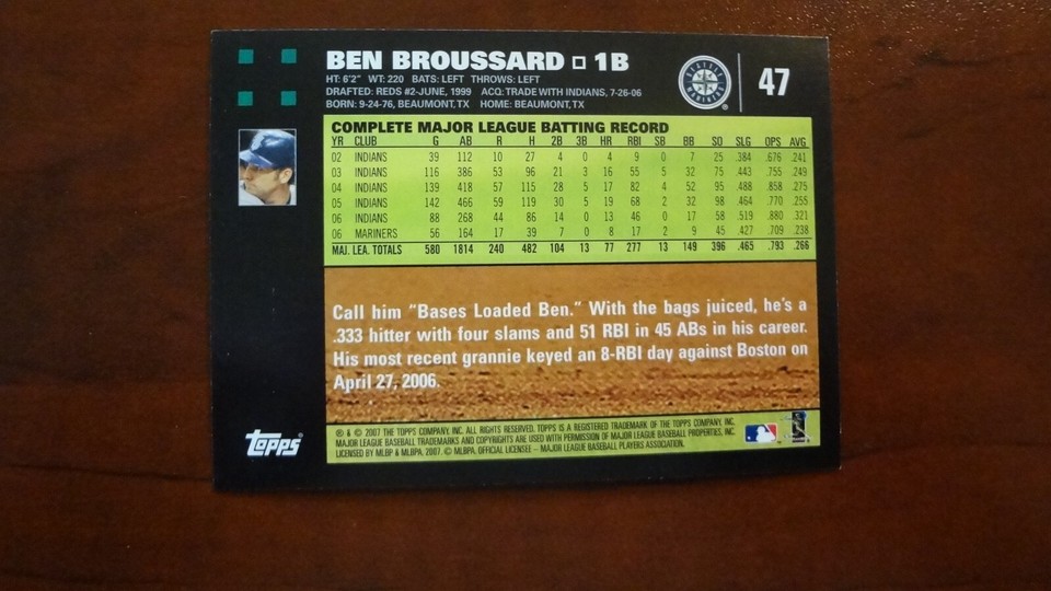 2007 TOPPS # 47 BEN BROUSSARD BASEBALL CARD | eBay
