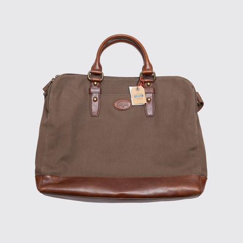 Fossil Dillon Canvas Messenger Pilot Bag Brown Leather Trim Briefcase ...