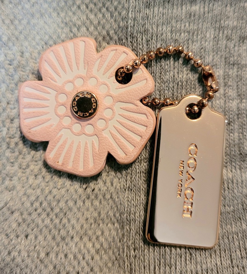 Coach Tea Rose Hang Tag Floral Pink Leather Keychain Charm Rose Gold ...