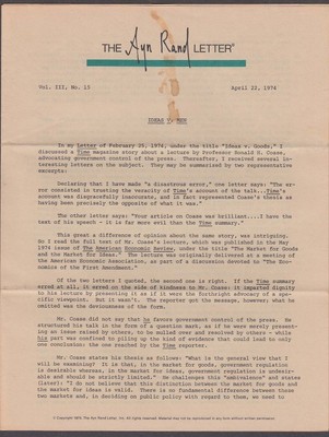 Ayn Rand Letter Vol 3 #15 Ideas v Men 4/22 1974 | eBay