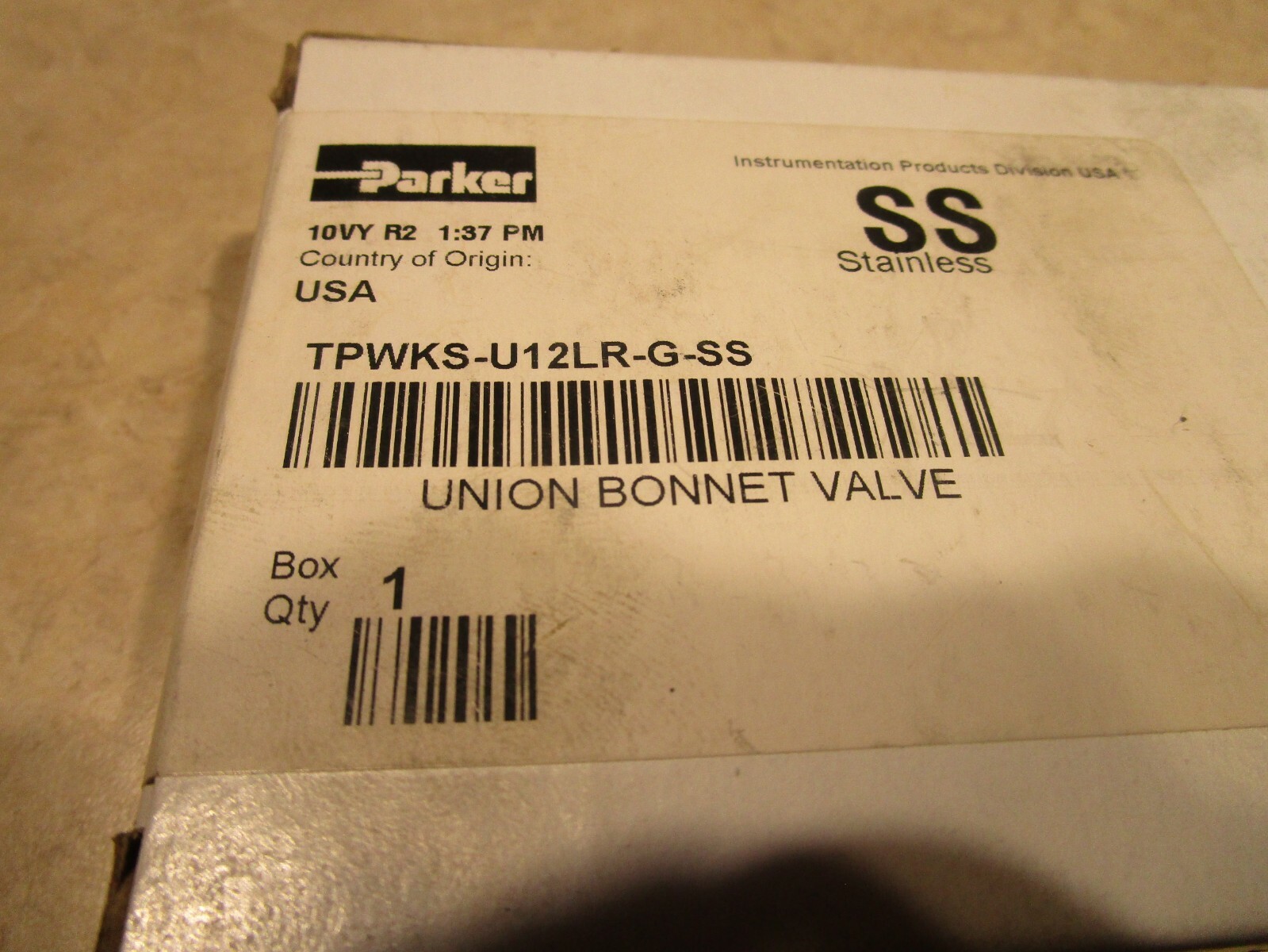 PARKER TPWKS-U12LR-G-SS UNION BONNET VALVE, D0548 | eBay