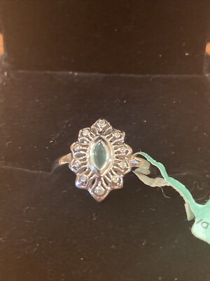 18 KT White Gold Small Marquis Emerald And Diamond Ring (7) | eBay