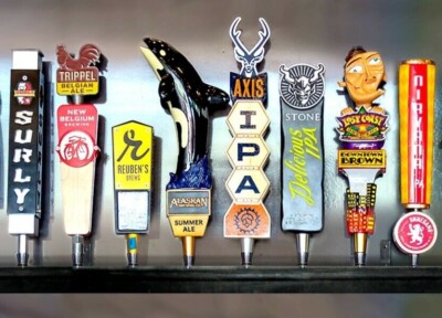 WALL MOUNTED 8 BEER TAP HANDLE DISPLAY BLACK FINISH INCLUDES BRACKETS ...