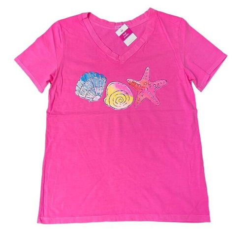 FRESH PRODUCE Medium Cosmos Pink Coastal Seashell $49 Jersey Cotton V ...