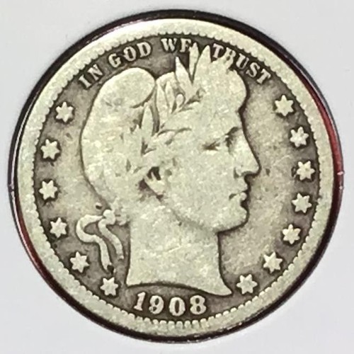 1908 US Barber SILVER Quarter "Philadelphia" Mint! Very Good! Old US ...