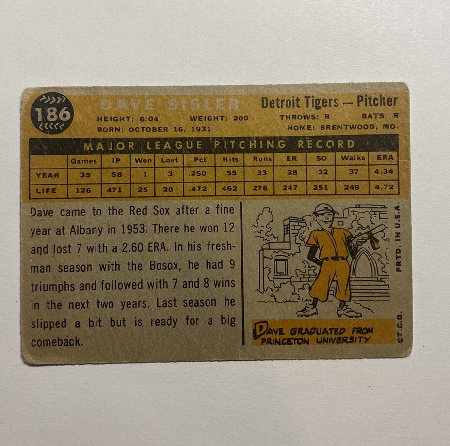 1960 Topps - #186 Dave Sisler | eBay