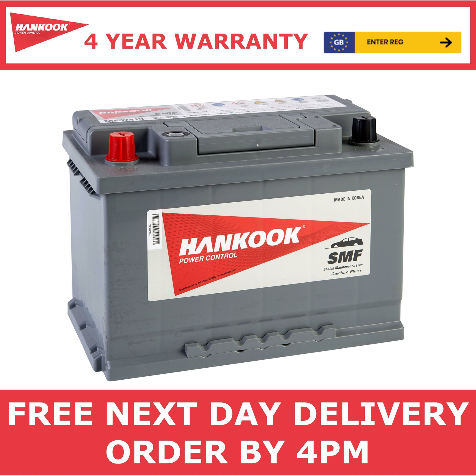 12V Car Battery 072 Type, Hankook 74Ah 680CCA Sealed Calcium - 278 x ...
