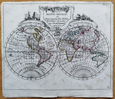 Worldmap Mappemonde - Original Map by Laporte - 1781 | eBay
