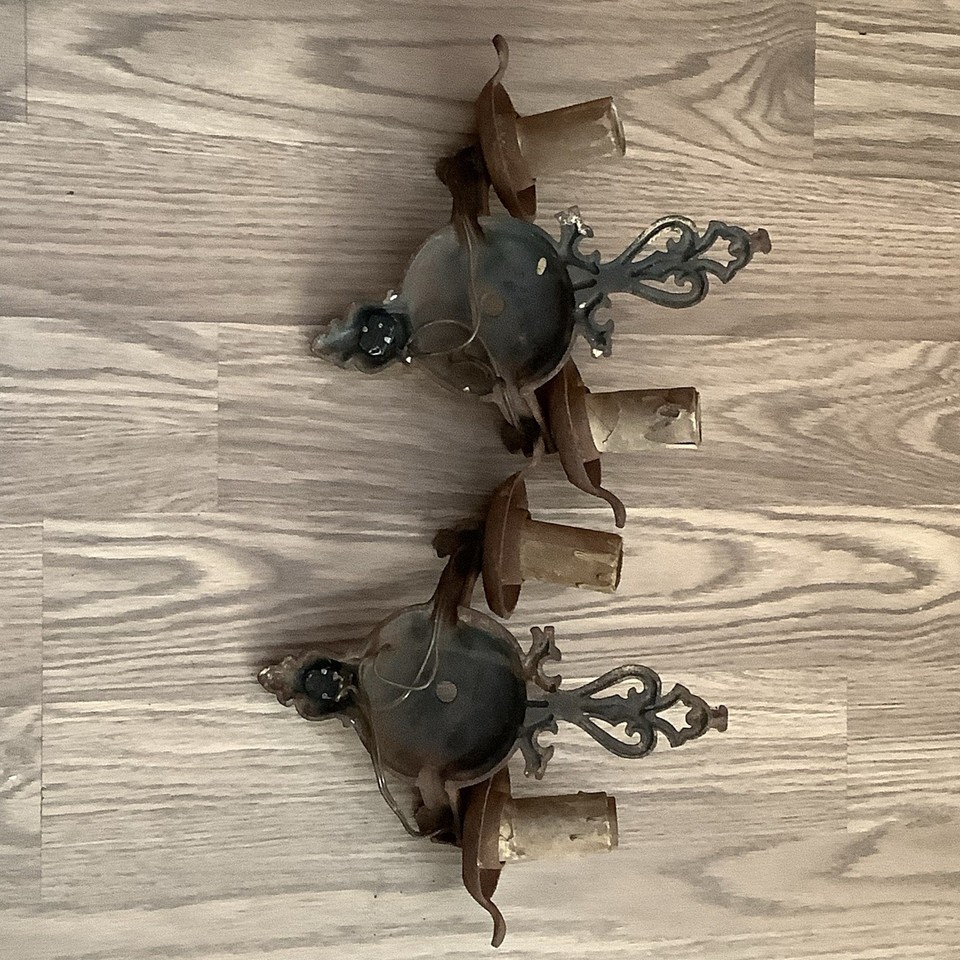 2 Cast Wrought Forged Iron Double Arm Electric Wall Sconces Project Salvage | eBay