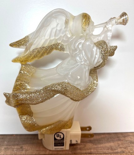 Angel Night Light With Trumpet & Gold Glitter Accents UL Plug-In ...