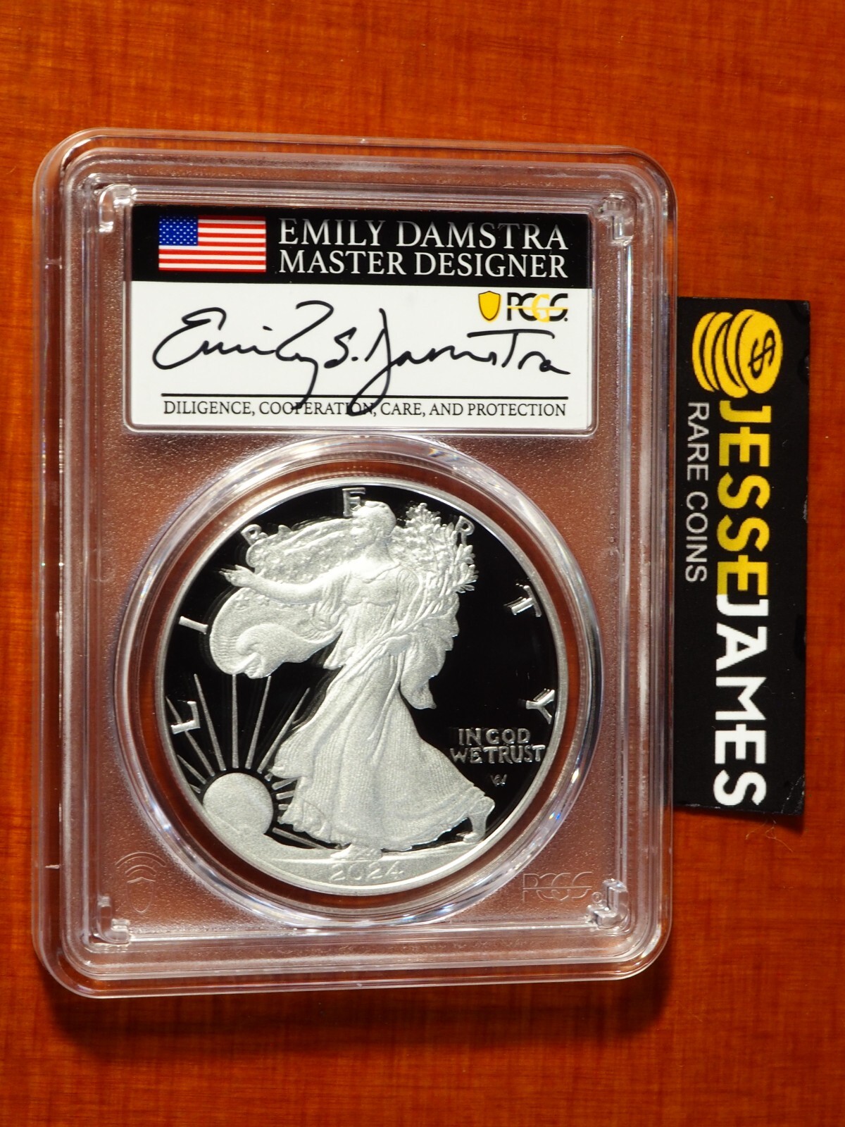2024 S PROOF SILVER EAGLE PCGS PR70 DCAM ADVANCE RELEASE EMILY DAMSTRA ...
