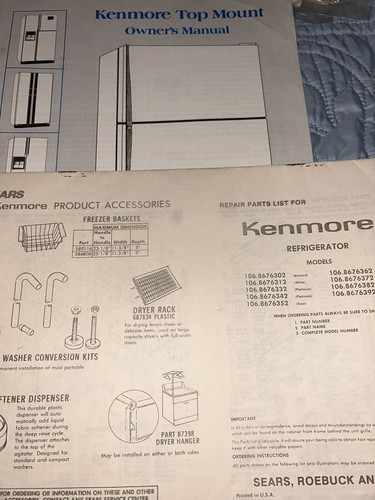 Kenmore Top Mount Refrigerator Owner’s Manual & Repair Parts List With ...