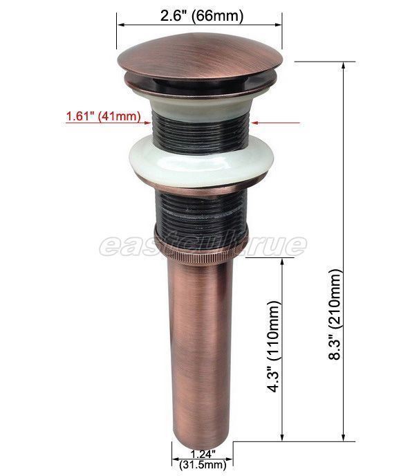 Red Copper Large Round Cap Pop UP Bathroom Sink Drain Without Overflow ...