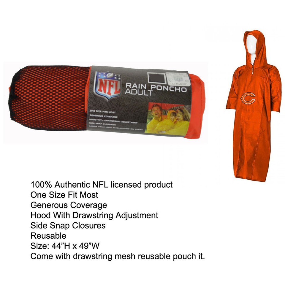 2pc Set NFL Chicago Bears Reusable Rain Poncho Raincoat Adult Size | eBay