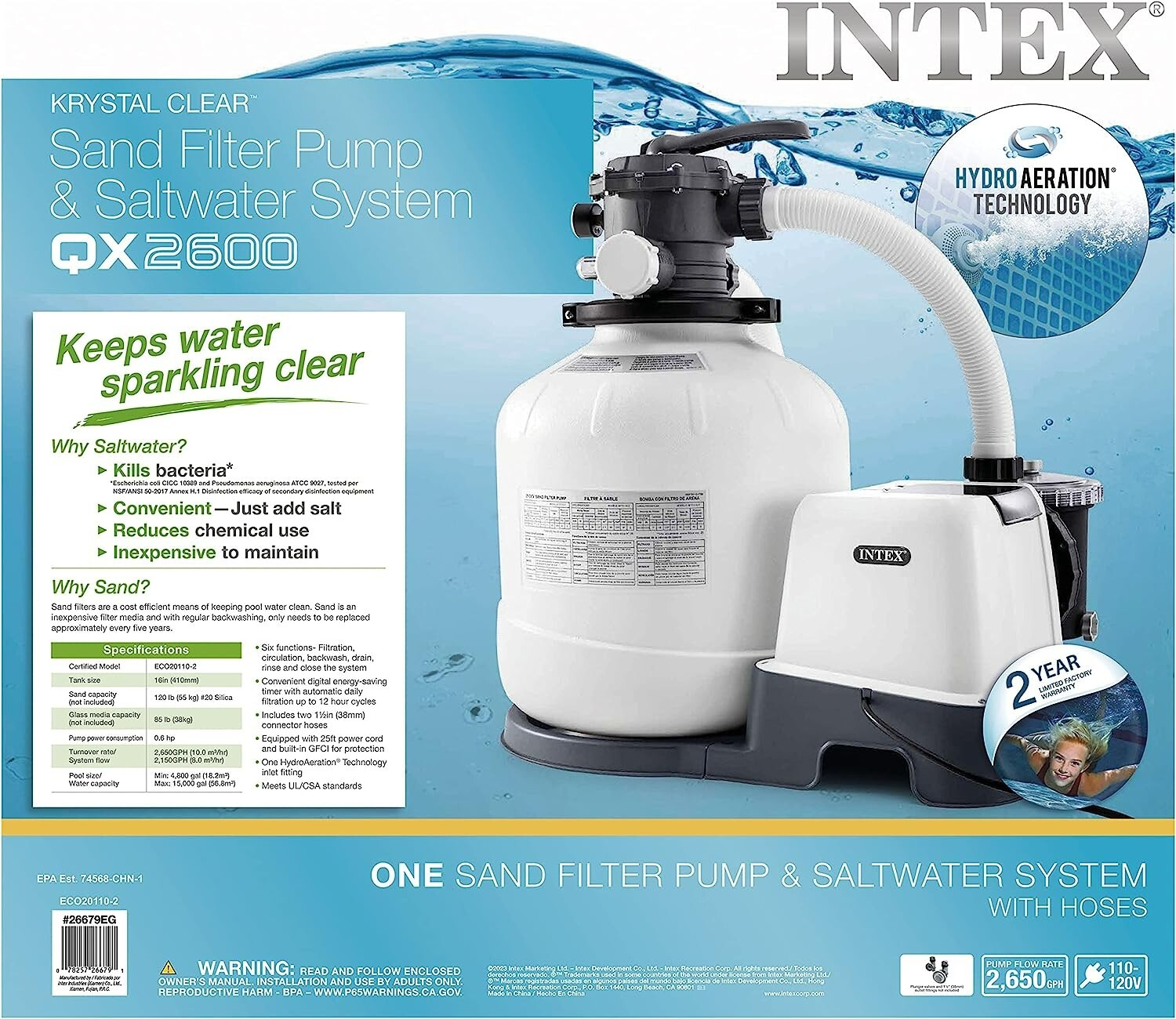 Intex Krystal 26679EG Clear Above Ground Sand Filter System w/ Salt ...